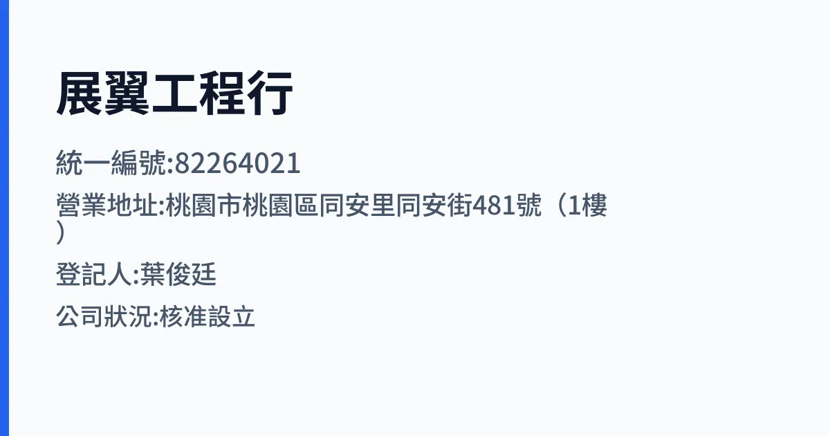 展翼工程行 - 統編 82264021(桃園市) 公司登記資料與營業項目詳細圖表