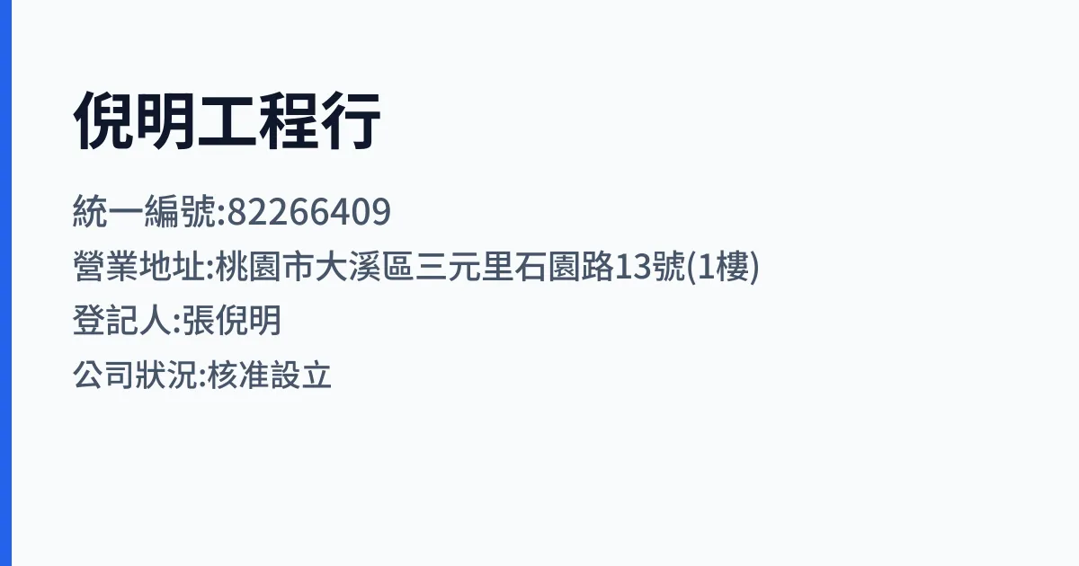 倪明工程行 - 統編 82266409(桃園市) 公司登記資料與營業項目詳細圖表
