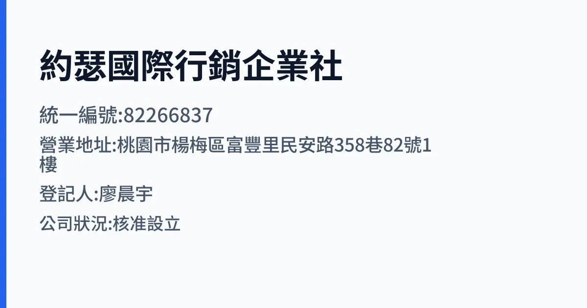 約瑟國際行銷企業社 - 統編 82266837(桃園市) 公司登記資料與營業項目詳細圖表