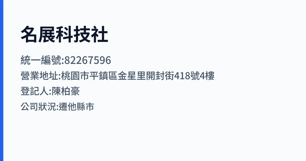 名展科技社 - 統編 82267596(新北市) 公司登記資料與營業項目詳細圖表