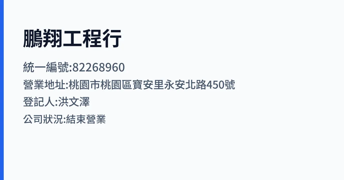 鵬翔工程行 - 統編 82268960(桃園市) 公司登記資料與營業項目詳細圖表
