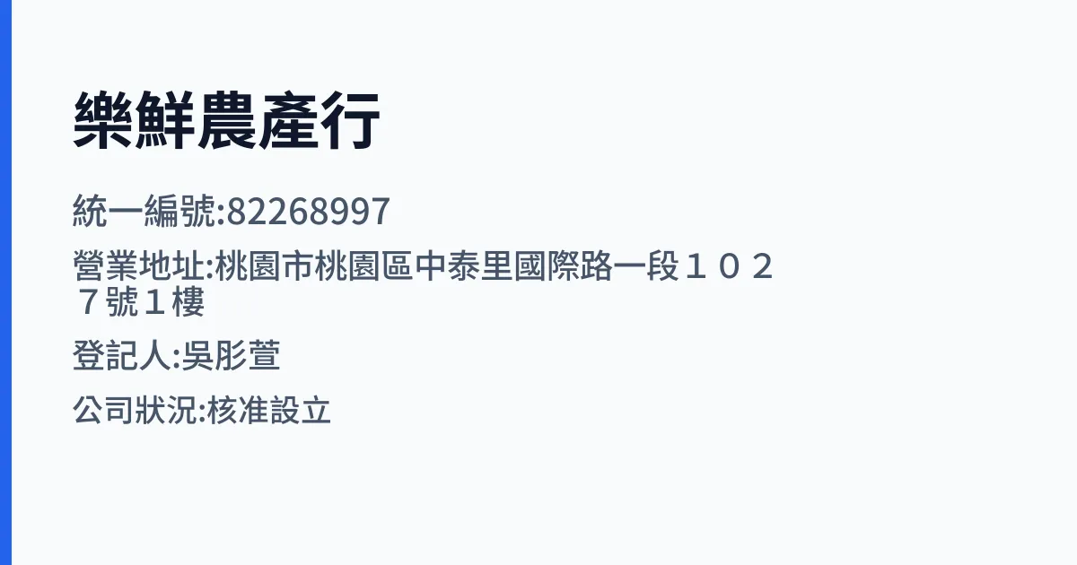 樂鮮農產行 - 統編 82268997(桃園市) 公司登記資料與營業項目詳細圖表