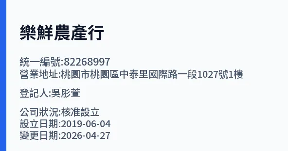 樂鮮農產行的照片-統編 82268997(桃園市) 公司登記資料與營業項目詳細圖表