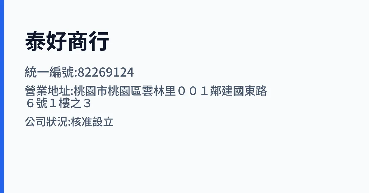 泰好商行 - 統編 82269124(桃園市) 公司登記資料與營業項目詳細圖表
