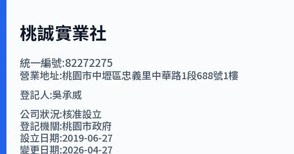 桃誠實業社的照片-統編 82272275(桃園市) 公司登記資料與營業項目詳細圖表