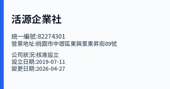 活源企業社的照片-統編 82274301(桃園市) 公司登記資料與營業項目詳細圖表