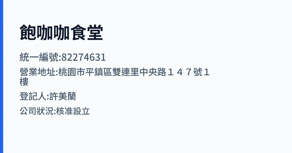 飽咖咖食堂 - 統編 82274631(桃園市) 公司登記資料與營業項目詳細圖表
