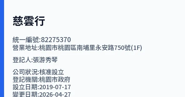 慈雲行的照片-統編 82275370(桃園市) 公司登記資料與營業項目詳細圖表