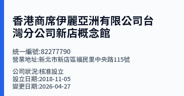 香港商席伊麗亞洲有限公司台灣分公司新店概念館的照片-統編 82277790(新北市) 公司登記資料與營業項目詳細圖表