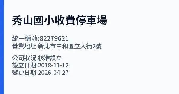 秀山國小收費停車場的照片-統編 82279621(新北市) 公司登記資料與營業項目詳細圖表