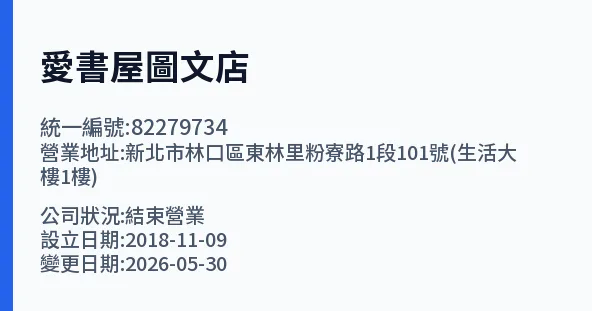 愛書屋圖文店的照片-統編 82279734(新北市) 公司登記資料與營業項目詳細圖表