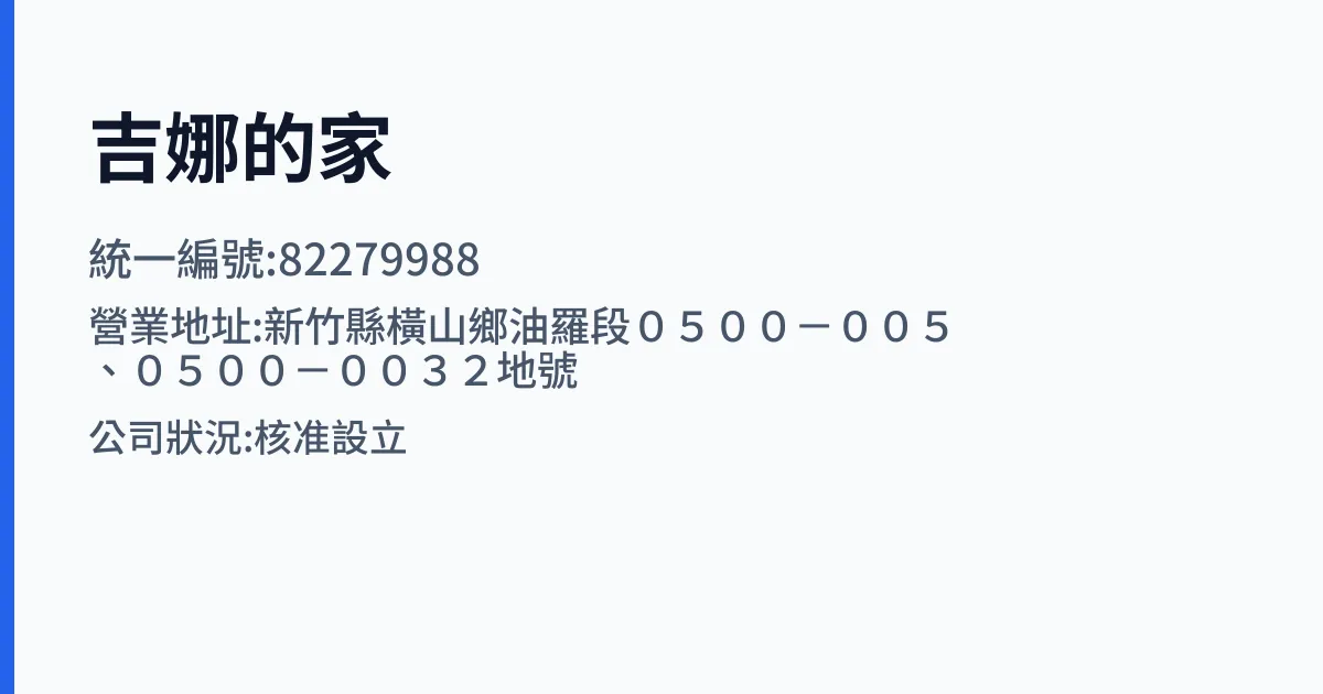 吉娜的家 - 統編 82279988(新竹縣) 公司登記資料與營業項目詳細圖表
