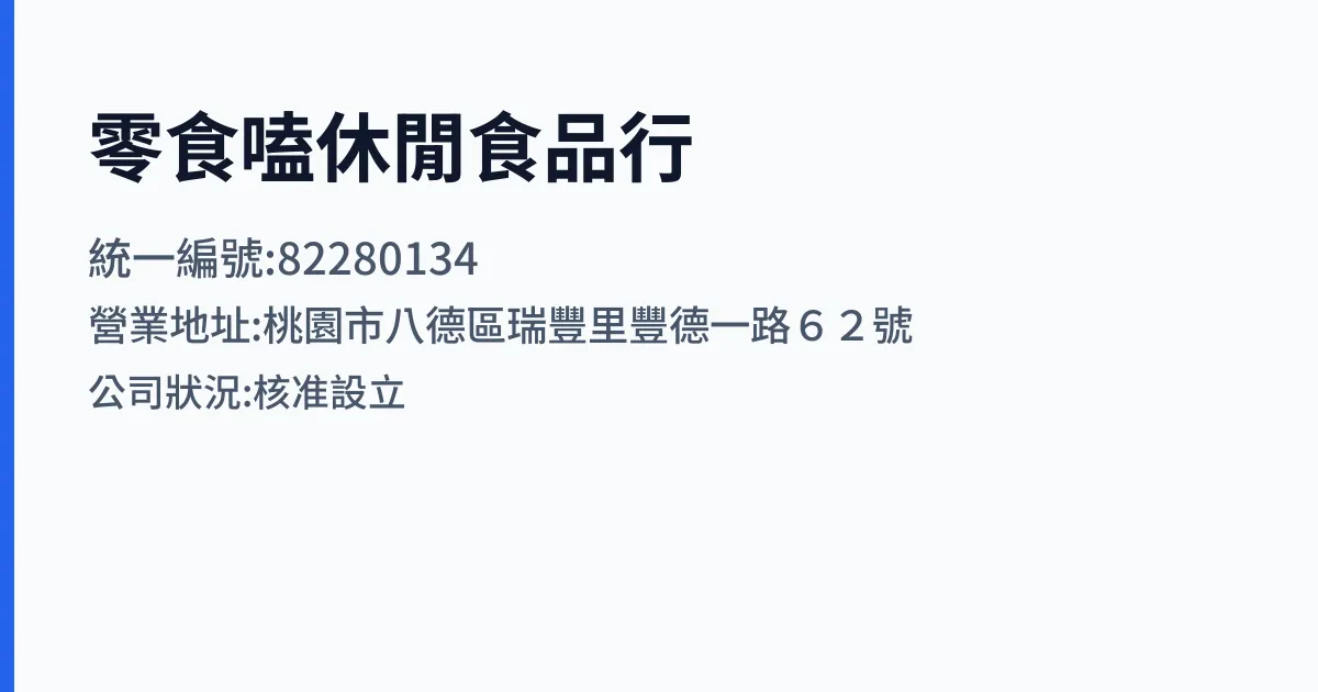 零食嗑休閒食品行 - 統編 82280134（桃園市） 公司登記資料與營業項目詳細圖表
