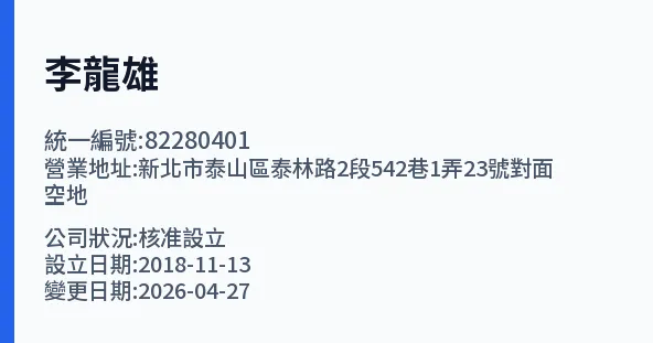 李龍雄的照片-統編 82280401(新北市) 公司登記資料與營業項目詳細圖表