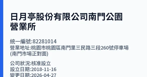 日月亭股份有限公司南門公園營業所的照片-統編 82281014(桃園市) 公司登記資料與營業項目詳細圖表
