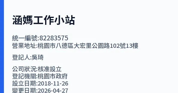 涵媽工作小站的照片-統編 82283575(桃園市) 公司登記資料與營業項目詳細圖表