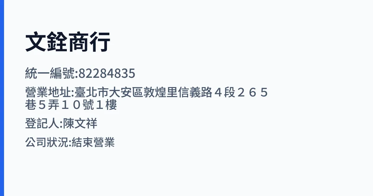 文銓商行 - 統編 82284835(臺北市) 公司登記資料與營業項目詳細圖表