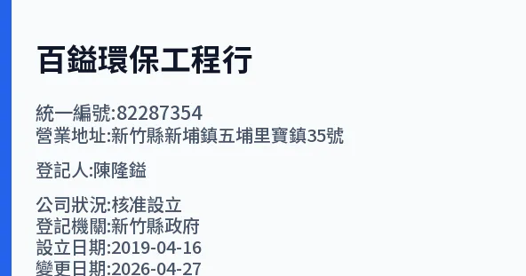百鎰環保工程行的照片-統編 82287354(新竹縣) 公司登記資料與營業項目詳細圖表