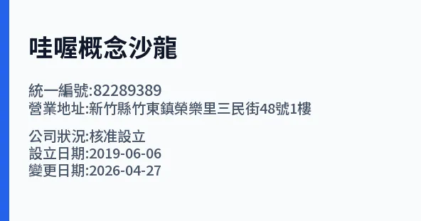 哇喔概念沙龍的照片-統編 82289389(新竹縣) 公司登記資料與營業項目詳細圖表
