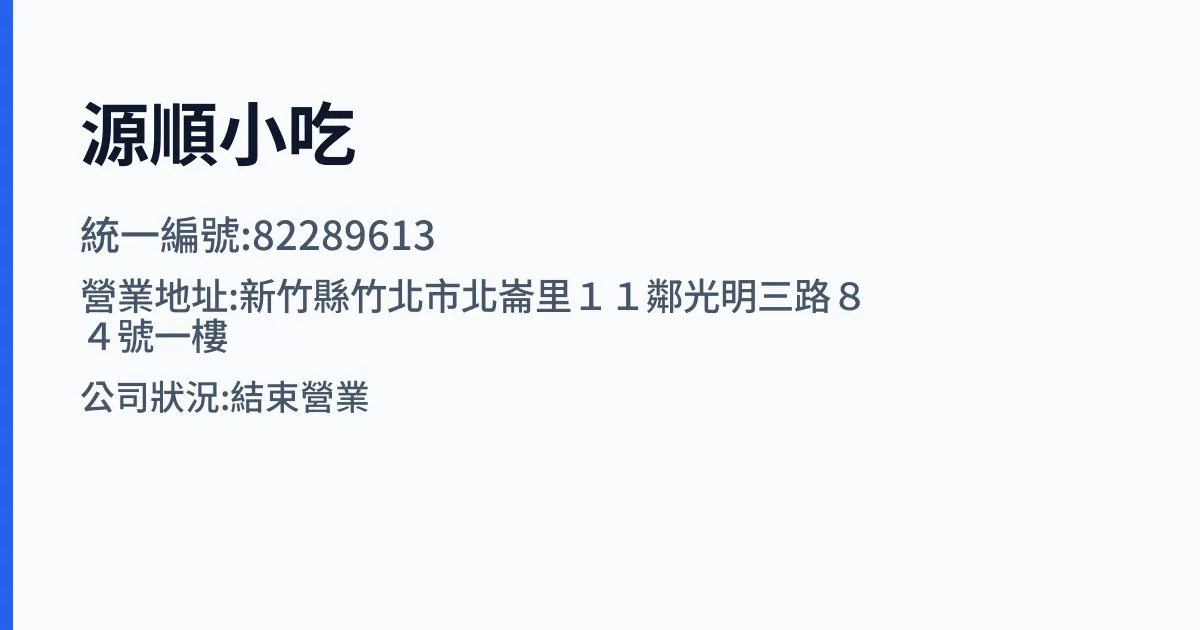 源順小吃 - 統編 82289613(新竹縣) 公司登記資料與營業項目詳細圖表