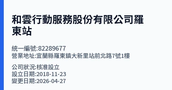 和雲行動服務股份有限公司羅東站的照片-統編 82289677(宜蘭縣) 公司登記資料與營業項目詳細圖表