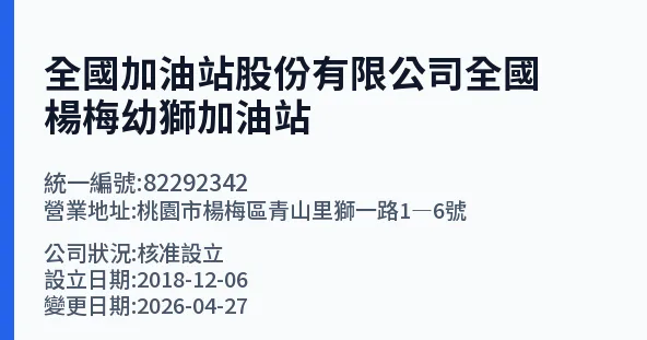 全國加油站股份有限公司全國楊梅幼獅加油站的照片-統編 82292342(桃園市) 公司登記資料與營業項目詳細圖表