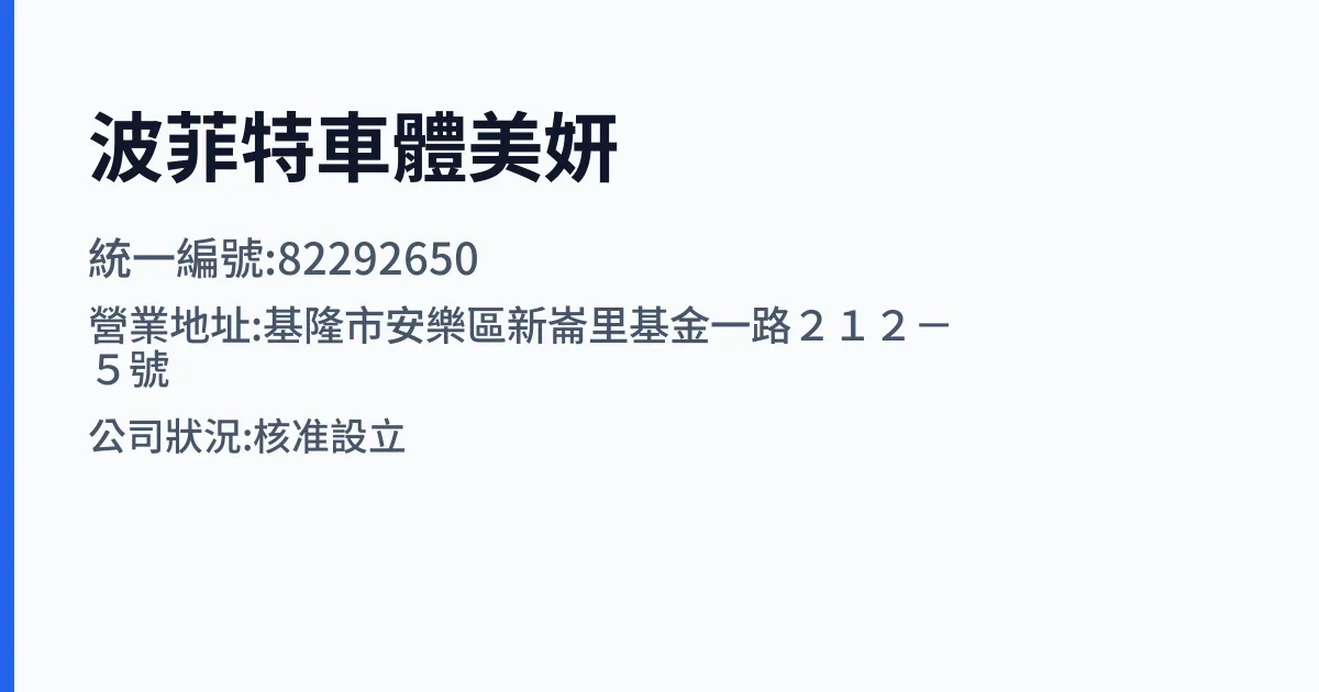 波菲特車體美妍 - 統編 82292650(基隆市) 公司登記資料與營業項目詳細圖表