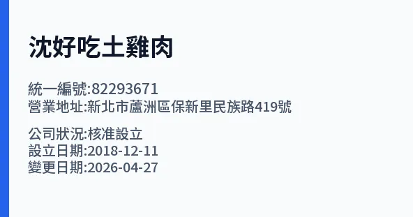 沈好吃土雞肉的照片-統編 82293671(新北市) 公司登記資料與營業項目詳細圖表