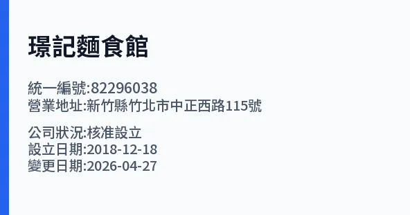 璟記麵食館的照片-統編 82296038(新竹縣) 公司登記資料與營業項目詳細圖表