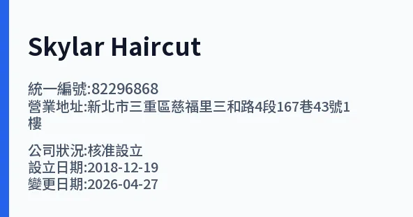 Skylar Haircut的照片-統編 82296868(新北市) 公司登記資料與營業項目詳細圖表