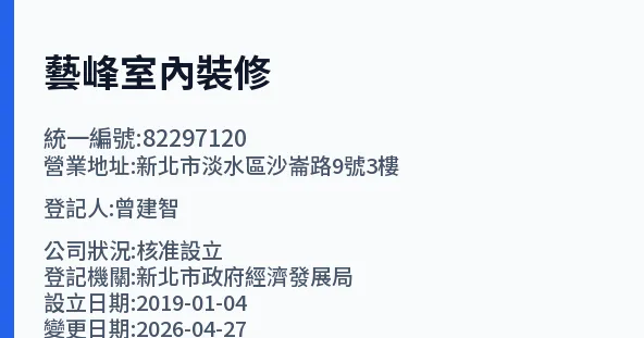 藝峰室內裝修的照片-統編 82297120(新北市) 公司登記資料與營業項目詳細圖表