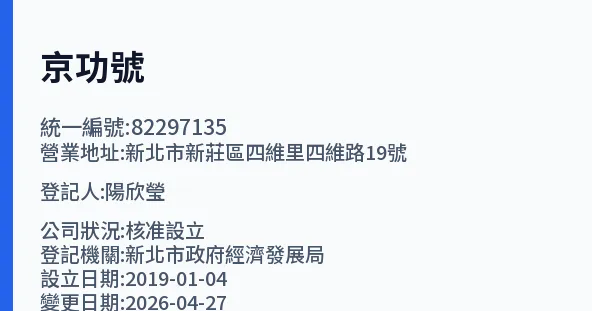 京功號的照片-統編 82297135(新北市) 公司登記資料與營業項目詳細圖表