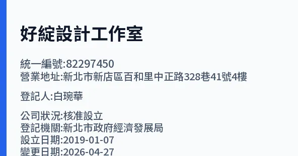 好綻設計工作室的照片-統編 82297450(新北市) 公司登記資料與營業項目詳細圖表