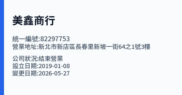 美鑫商行的照片-統編 82297753(新北市) 公司登記資料與營業項目詳細圖表
