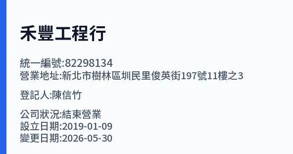 禾豐工程行的照片-統編 82298134(新北市) 公司登記資料與營業項目詳細圖表