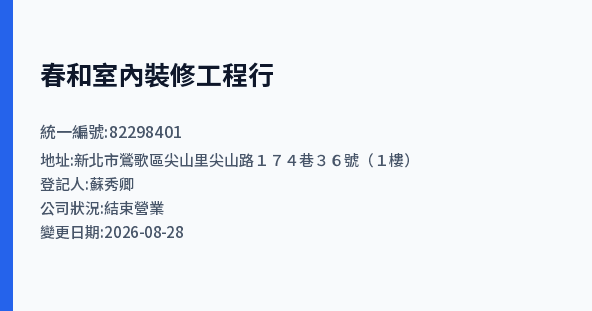 春和室內裝修工程行的照片-統編 82298401(新北市) 公司登記資料與營業項目詳細圖表