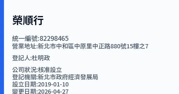 榮順行的照片-統編 82298465(新北市) 公司登記資料與營業項目詳細圖表