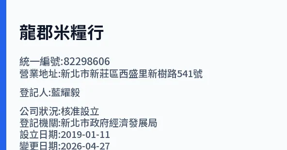 龍郡米糧行的照片-統編 82298606(新北市) 公司登記資料與營業項目詳細圖表