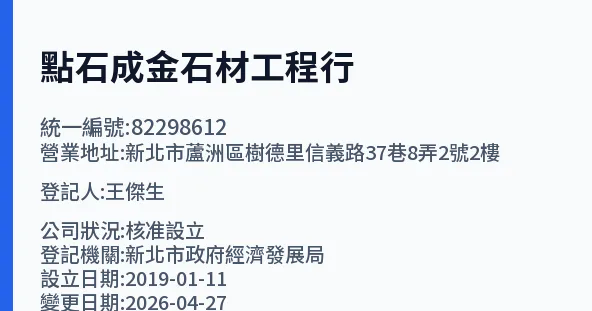 點石成金石材工程行的照片-統編 82298612(新北市) 公司登記資料與營業項目詳細圖表