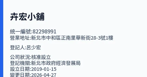 卉宏小舖的照片-統編 82298991(新北市) 公司登記資料與營業項目詳細圖表