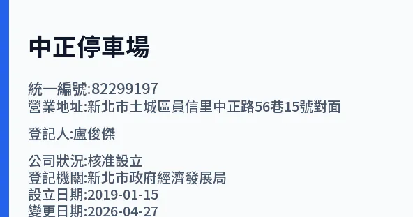 中正停車場的照片-統編 82299197(新北市) 公司登記資料與營業項目詳細圖表