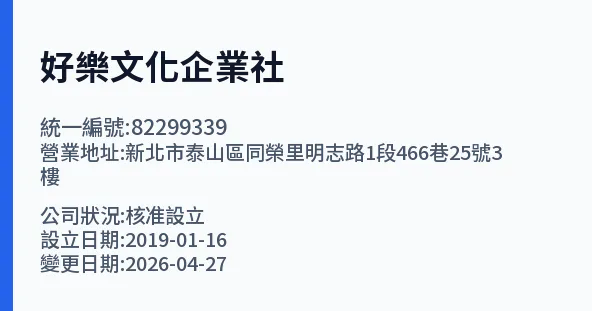 好樂文化企業社的照片-統編 82299339(新北市) 公司登記資料與營業項目詳細圖表