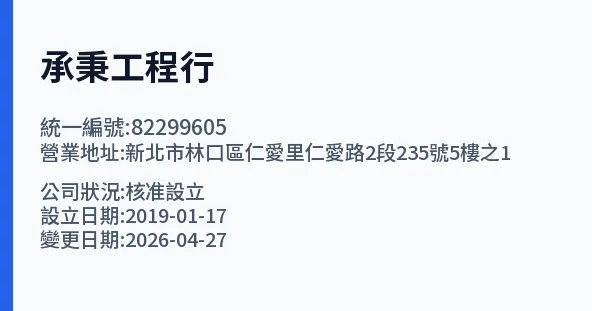 承秉工程行的照片-統編 82299605(新北市) 公司登記資料與營業項目詳細圖表