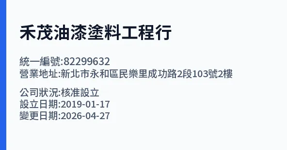 禾茂油漆塗料工程行的照片-統編 82299632(新北市) 公司登記資料與營業項目詳細圖表