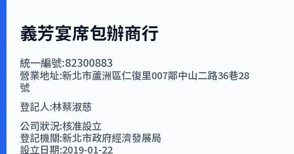 義芳宴席包辦商行的照片-統編 82300883(新北市) 公司登記資料與營業項目詳細圖表