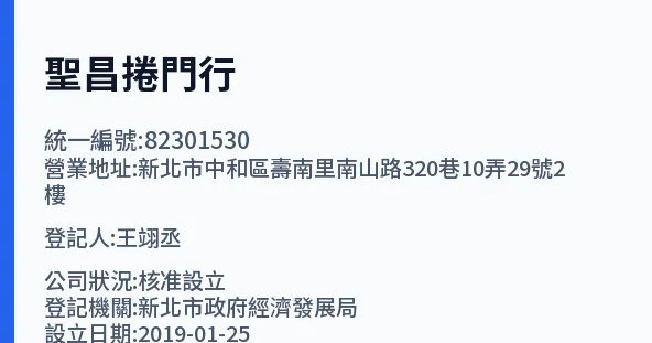 聖昌捲門行的照片-統編 82301530(新北市) 公司登記資料與營業項目詳細圖表