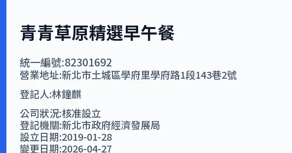 青青草原精選早午餐的照片-統編 82301692(新北市) 公司登記資料與營業項目詳細圖表