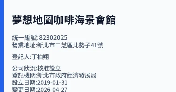夢想地圖咖啡海景會館的照片-統編 82302025(新北市) 公司登記資料與營業項目詳細圖表