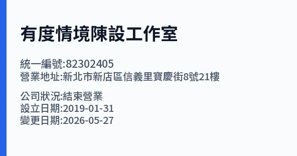 有度情境陳設工作室的照片-統編 82302405(新北市) 公司登記資料與營業項目詳細圖表