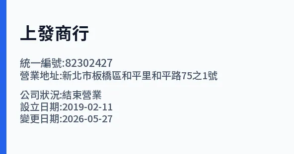 上發商行的照片-統編 82302427(新北市) 公司登記資料與營業項目詳細圖表